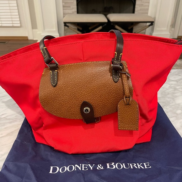 Dooney & Bourke | Bags | Dooney Bourke Red Tote With Brown Accents ...